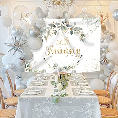 Rsuuinu Happy 50th Anniversary Backdrop Greenery Cheers to Wedding Anniversary Bridal Shower Miss to Mrs Photography Background Party Decorations Banner Supplies Favors Photo Booth Props 7x5ft