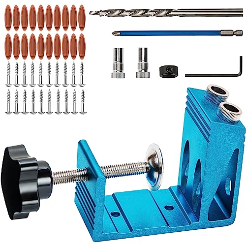 Pocket Hole Jig Kit Dowel Drill Joinery Screw Kit Carpenters Wood Woodwork Guides Joint Angle Tool All-In-One Drill Hole System Set -Upgrade Version