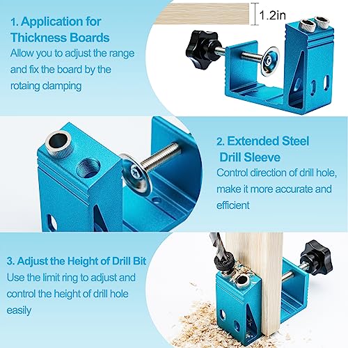 Pocket Hole Jig Kit Dowel Drill Joinery Screw Kit Carpenters Wood Woodwork Guides Joint Angle Tool All-In-One Drill Hole System Set -Upgrade Version