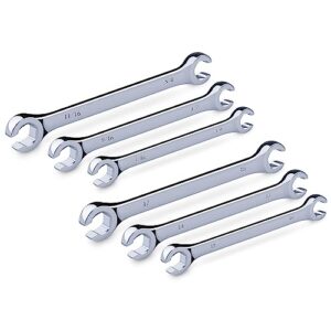 EFFICERE 6-Piece Metric and SAE Flare Nut Wrench Set with Rack | Metric 10mm - 17mm, Inch 3/8” - 11/16” | Cr-V Steel, 6-Point Double-End Design, Best Line Wrench for Fuel, Brake, Air Conditioning