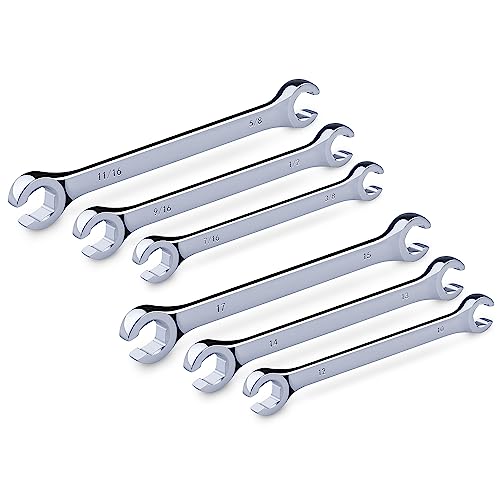 EFFICERE 6-Piece Metric and SAE Flare Nut Wrench Set with Rack | Metric 10mm - 17mm, Inch 3/8” - 11/16” | Cr-V Steel, 6-Point Double-End Design, Best Line Wrench for Fuel, Brake, Air Conditioning