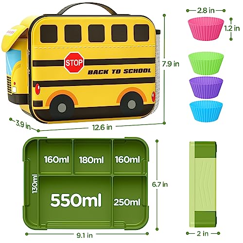 HOMETALL Bento Lunch Box Kit - Lunch Box Kids with Insulated Lunch Bag and Fun Accessories, 1450ML-6 Compartment Leak-Proof Bento Box, Suitable for Kids Go to School, Picnics, BPA-Free