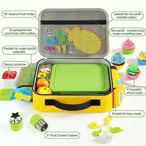 HOMETALL Bento Lunch Box Kit - Lunch Box Kids with Insulated Lunch Bag and Fun Accessories, 1450ML-6 Compartment Leak-Proof Bento Box, Suitable for Kids Go to School, Picnics, BPA-Free