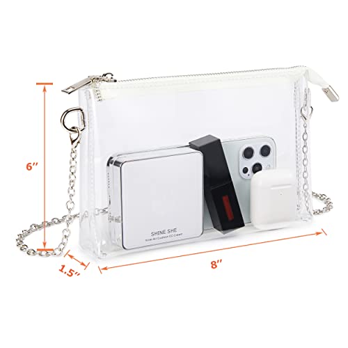 COZYOFFI Clear Purse for Women Stadium Approved Transparent Crossbody Bag for Concert Sports (Silver)