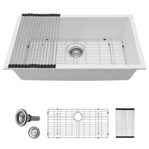 33 white kitchen sink undermount - sarlai 33 x 19 kitchen sink granite composite quartz under counter single bowl kitchen sink basin, white