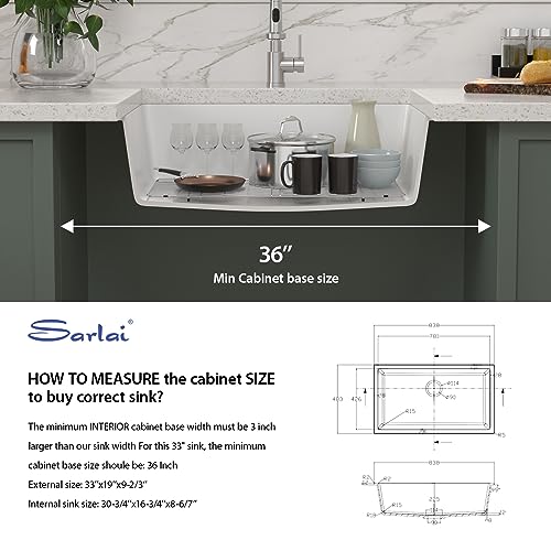 33 White Kitchen Sink Undermount - Sarlai 33 x 19 Kitchen Sink Granite Composite Quartz Under Counter Single Bowl Kitchen Sink Basin, White