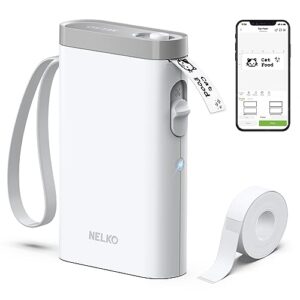 nelko label maker machine with tape, p21 portable bluetooth label printer, wireless built-in cutter sticker maker mini label makers with multiple templates for organizing storage office home, white