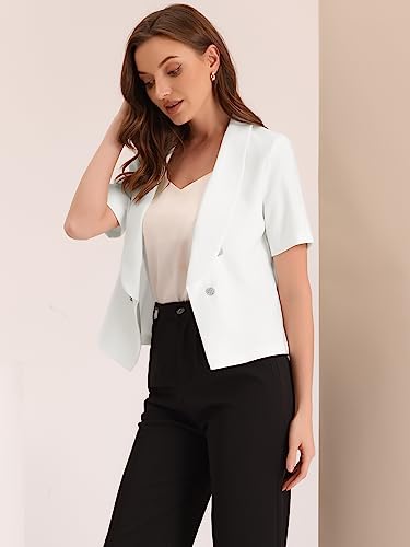 Allegra K Casual Shawl Collar Open Front Cardigan for Women's Short Sleeve Work Office Suit Blazer Beige M