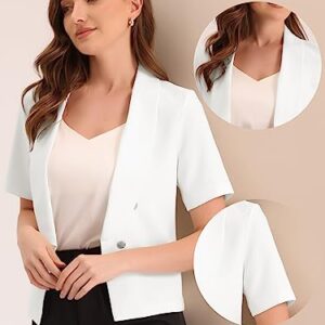 Allegra K Casual Shawl Collar Open Front Cardigan for Women's Short Sleeve Work Office Suit Blazer Beige M