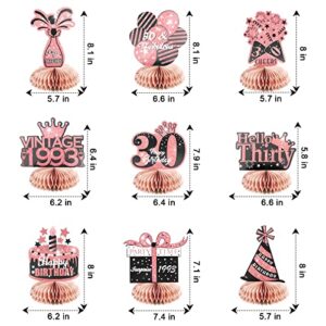 9Pcs 30th Birthday Decorations Men, Rose Gold 30th Birthday Centerpieces for Tables Decorations for Women, Honeycomb Table Topper, Best Gifts for thirty Years Birthday Prarty Decoration Supplies.