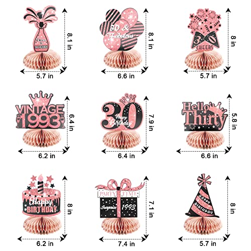 9Pcs 30th Birthday Decorations Men, Rose Gold 30th Birthday Centerpieces for Tables Decorations for Women, Honeycomb Table Topper, Best Gifts for thirty Years Birthday Prarty Decoration Supplies.