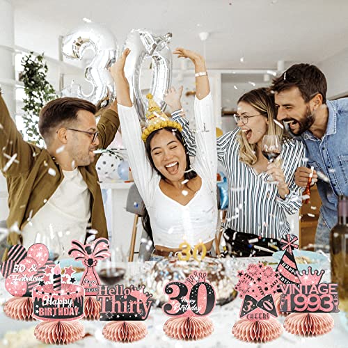 9Pcs 30th Birthday Decorations Men, Rose Gold 30th Birthday Centerpieces for Tables Decorations for Women, Honeycomb Table Topper, Best Gifts for thirty Years Birthday Prarty Decoration Supplies.