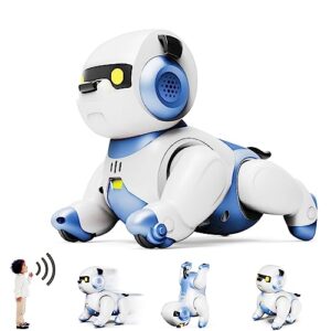 senbyowei smart interactive robot dog toy for kids with voice & touch control dancing pet rc animal toy for boys & girls ages 3,4,5,6,7,8,9,10 year old and up realistic mini pet dog robot simulator