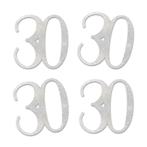 Silver Glitter 30 Cut-Out Numbers, 30th Birthday Party Anniversary Decorations DIY Essentials