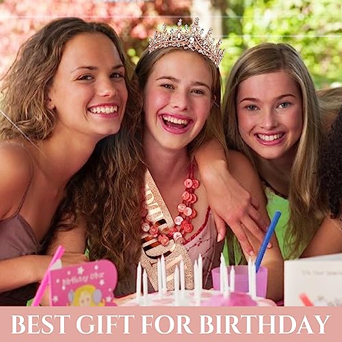 TOBATOBA Birthday Sash Birthday Crowns for Women Girls, Birthday Girl Sash and Tiara Set, Rose Gold Birthday Crown and Sash for Women, Princess Birthday Decorations for Girls Birthday Gifts for Girls