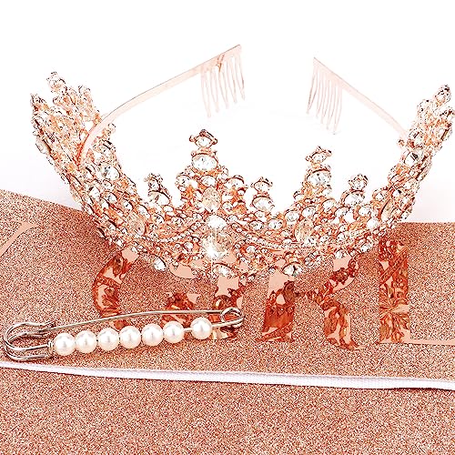 TOBATOBA Birthday Sash Birthday Crowns for Women Girls, Birthday Girl Sash and Tiara Set, Rose Gold Birthday Crown and Sash for Women, Princess Birthday Decorations for Girls Birthday Gifts for Girls