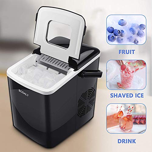 BOSALY Ice Maker Machine, 26lbs 24h Ice Cube Maker, Electric Ice Maker Portable with Ice Scoop and Basket, Perfect for Home/Kitchen/Office/Bar, Black