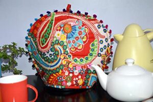 marusthali tea cosy kitchen accessories cotton kettle cover tea cozy teapot cover printed decorative tea cosy (red paisley printed)