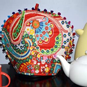 Marusthali Tea Cosy kitchen accessories Cotton kettle cover Tea Cozy Teapot cover Printed Decorative Tea Cosy (Red paisley printed)