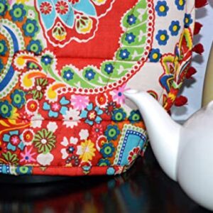 Marusthali Tea Cosy kitchen accessories Cotton kettle cover Tea Cozy Teapot cover Printed Decorative Tea Cosy (Red paisley printed)