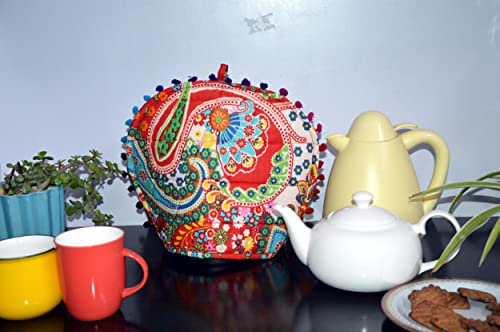 Marusthali Tea Cosy kitchen accessories Cotton kettle cover Tea Cozy Teapot cover Printed Decorative Tea Cosy (Red paisley printed)