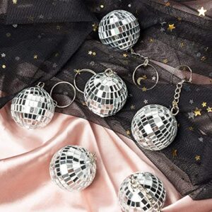 12Pcs Disco Ball Keychain Keyring 70s Disco Keychain Mirror Ball Keychain Small Silver Disco Ball Accessories Party Favor for 70s 80s Disco Party Supplies Halloween Christmas Party Decorations