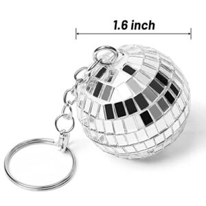 12Pcs Disco Ball Keychain Keyring 70s Disco Keychain Mirror Ball Keychain Small Silver Disco Ball Accessories Party Favor for 70s 80s Disco Party Supplies Halloween Christmas Party Decorations