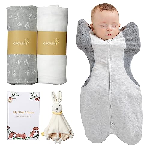 GROWNSY for Sweet Sleep, Baby Swaddle, Baby Blanket, Baby Security Blanket, Memory Book for Newborn Gift Set, Baby Essentials for Girls Boys, New Mom Dad Welcome Baby Gift Box Basket