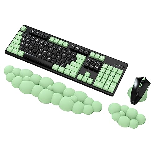 Artiron Cloud Wrist Rest for Computer Keyboard and Mouse Pad with Wrist Rest Set, Ergonomic Memory Foam Cloud Palm Rest, Leather Keyboard Wrist Support with Non-Slip PU Base for Gaming, Home, Green