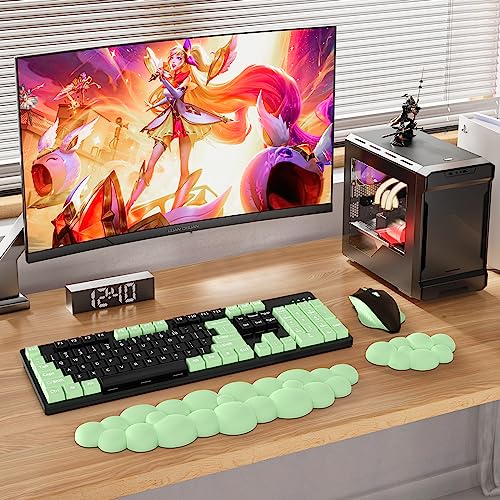 Artiron Cloud Wrist Rest for Computer Keyboard and Mouse Pad with Wrist Rest Set, Ergonomic Memory Foam Cloud Palm Rest, Leather Keyboard Wrist Support with Non-Slip PU Base for Gaming, Home, Green