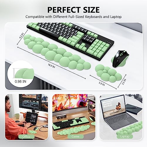 Artiron Cloud Wrist Rest for Computer Keyboard and Mouse Pad with Wrist Rest Set, Ergonomic Memory Foam Cloud Palm Rest, Leather Keyboard Wrist Support with Non-Slip PU Base for Gaming, Home, Green