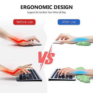 Artiron Cloud Wrist Rest for Computer Keyboard and Mouse Pad with Wrist Rest Set, Ergonomic Memory Foam Cloud Palm Rest, Leather Keyboard Wrist Support with Non-Slip PU Base for Gaming, Home, Green