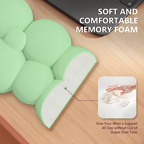 Artiron Cloud Wrist Rest for Computer Keyboard and Mouse Pad with Wrist Rest Set, Ergonomic Memory Foam Cloud Palm Rest, Leather Keyboard Wrist Support with Non-Slip PU Base for Gaming, Home, Green