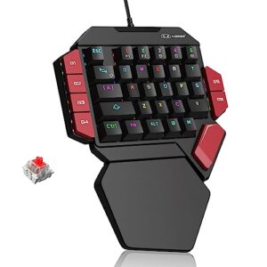 magegee one handed professional gaming keyboard, rgb backlit 35 keys mini wired mechanical keyboard with red switch for pc gamer, support 6 macro keys - black/red