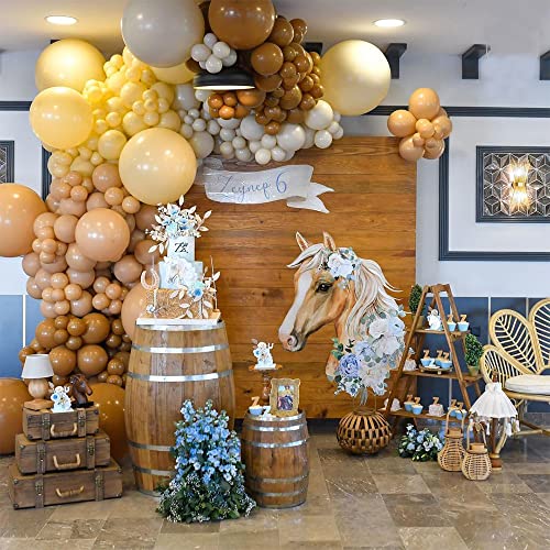 Western Cowboy Party Decorations,Horse Racing Balloon Arch Garland Kit,136PCS Black White Blush Brown Balloons for Derby Day Festival Farm Cow Wild Party Birthday Baby Shower Decor Supplies