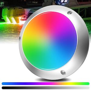 husuku rs8 rgb 15000lm underwater marine light for boat, 7 inch, 93led dc 12v, all-metal body, ip68, color change led boat light for yacht boat transom fishing dock pontoon