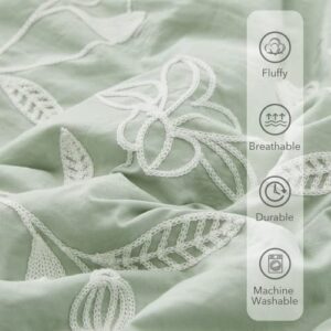 MAIREVE Sage Green Comforter Set Full Size 8 Piece, Farmhouse Floral Embroidery Bedding Set Full, All Season Bed in A Bag Full Size with Sheets, Pillowcases & Shams (Full, 80x90, Green)