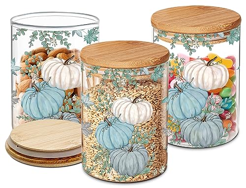 PINATA Blue Pumpkins Fall Decorations for Home, Canister Sets Kitchen Counter Countertop, Blue Farmhouse Decor, Organization and Storage 3.3''X3.3''X5.1'' Decor Container (3 Pack) 3.35 Diameter