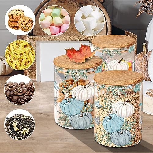 PINATA Blue Pumpkins Fall Decorations for Home, Canister Sets Kitchen Counter Countertop, Blue Farmhouse Decor, Organization and Storage 3.3''X3.3''X5.1'' Decor Container (3 Pack) 3.35 Diameter