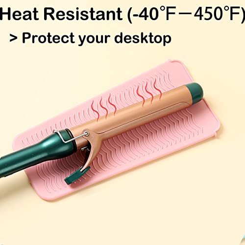 Heat Resistant Silicone Mat with Hanging Hole Style, Straightener Heat Resistant Travel Mat & Pouch for Curling Iron, Hair Straightener, Flat Iron and Other Hot Hair Styling Tools, 11X5 Inches, Pink