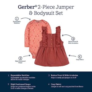 Gerber Baby Girls Toddler 2 Piece Overall Dress Set, Orange Leaves, 18 Months