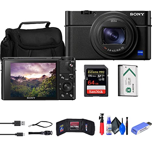 Sony Cyber-Shot DSC-RX100 VII Digital Camera (DSC-RX100M7) + 64GB Memory Card + Case + Card Reader + Flex Tripod + Memory Wallet + Cleaning Kit (Renewed)