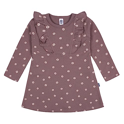 Gerber Baby Girls' Toddler Long Sleeve Dress with Ruffle Detail, Pink Daisies, 18 Months