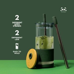 Pandaloo Glass Cups With Lids and Straws -20 Fl Oz- Perfect Size Iced Coffee Cup - Smoothie Cup With Bamboo Lid and On the go Lid - Glass Tumbler With Straw (1 Count (Pack of 1), Tender Pink)