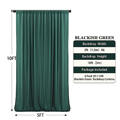 30ft×10ft Wrinkle Free Blackish Green Backdrop Curtain for Party Wedding 6 Panels 5ft×10ft Hunter Green Polyester Drapes for Curtain Backdrop Decor Birthday Baptism Photography Baby Shower