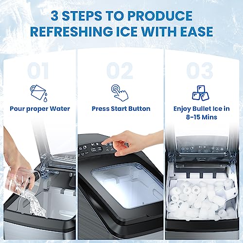 Countertop Ice Makers Countertop Ice Machine Elechelf,33Lbs/24Hr's,Bullet Icer Maker Machine,9 Pcs Cube Ready in 8-15mins with Scoop and Basket,Perfect for Home/Kitchen/Party/Office（Sliver）