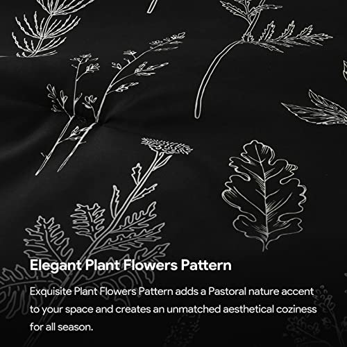 Maple&Stone Queen Floral Comforter Set, Black Bedding Set 3pcs Soft and Durable Microfiber with Elegant Plant Flowers Print Bedding Comforter Sets - Includes 2 Pillowcases