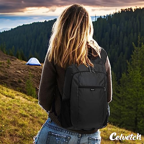 Celvech Hiking Backpack - 25L Water Resistant Backpack Packable Camping Backpack Lightweight Day Pack for Cycling Traveling Camping - Black