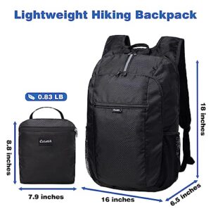 Celvech Hiking Backpack - 25L Water Resistant Backpack Packable Camping Backpack Lightweight Day Pack for Cycling Traveling Camping - Black