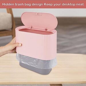 Uprony Mini Trash Can Pink with Lid 0.5 Gallon / 2L with 180 pcs Trash Bag, Tiny Trash Can Mini Bin Waste Basket, Countertop, Bedroom, Office, Vanity, Kitchen Garbage Can